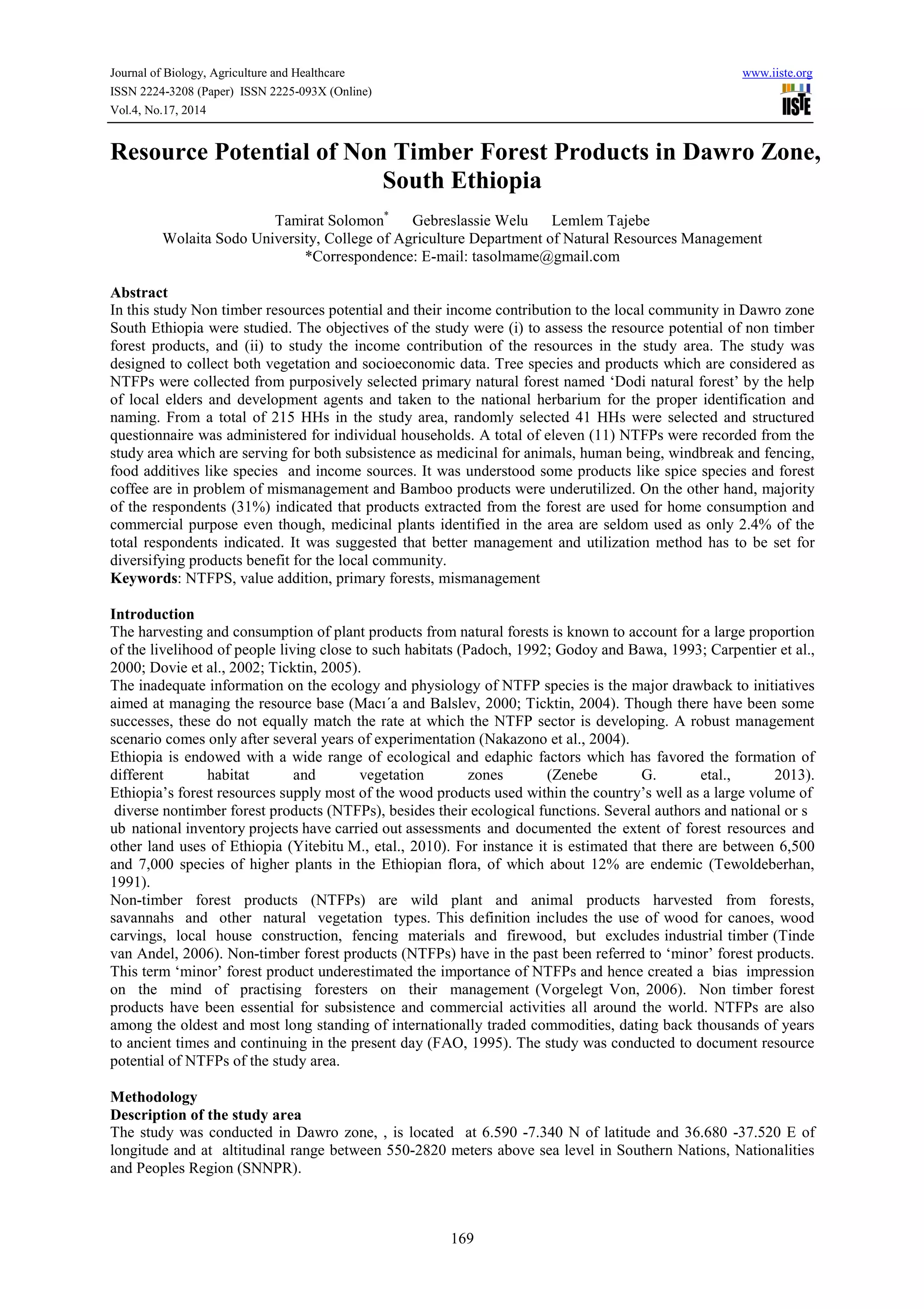 Resource potential of non timber forest products in dawro zone, south ...