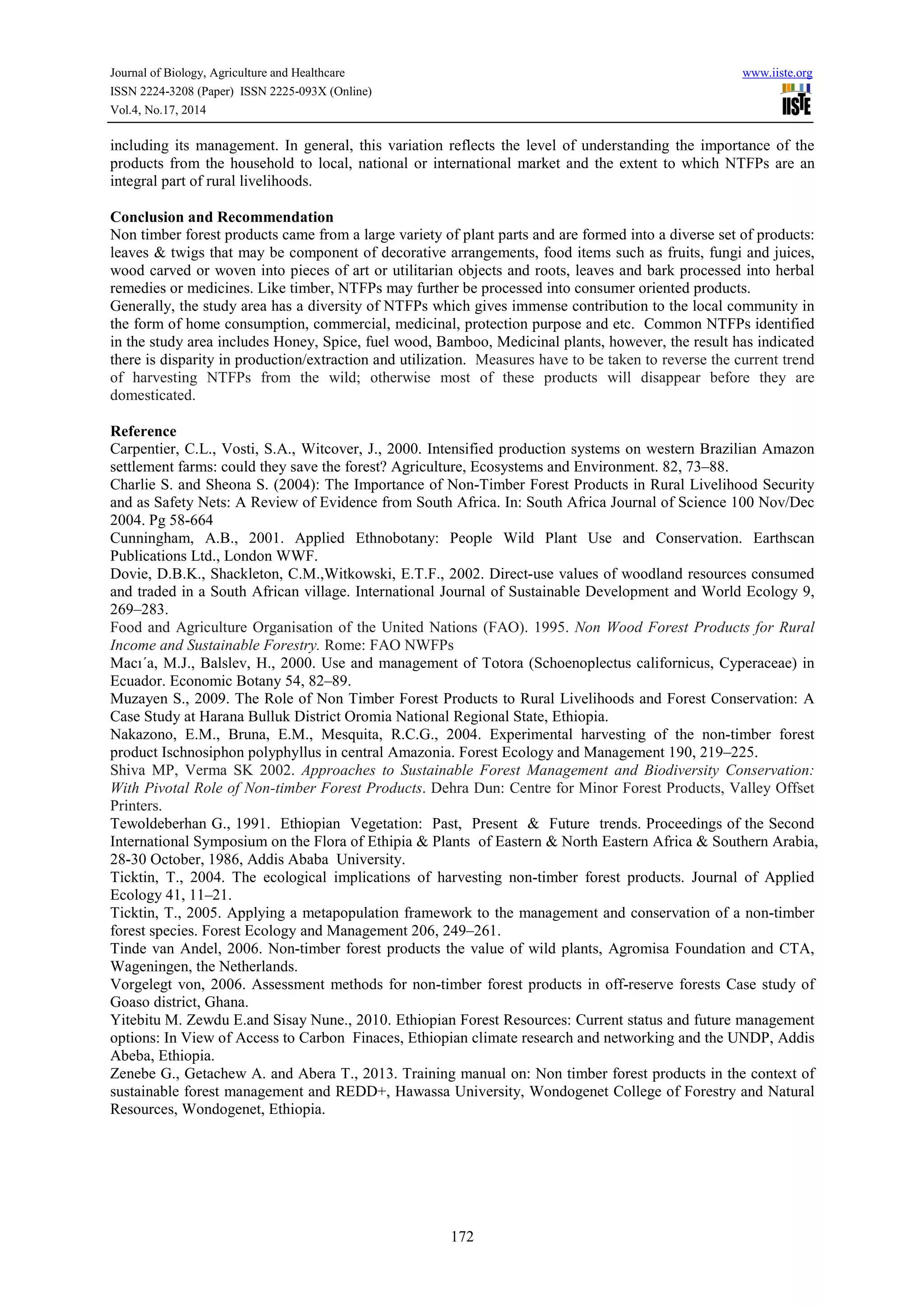 Resource potential of non timber forest products in dawro zone, south ethiopia | PDF