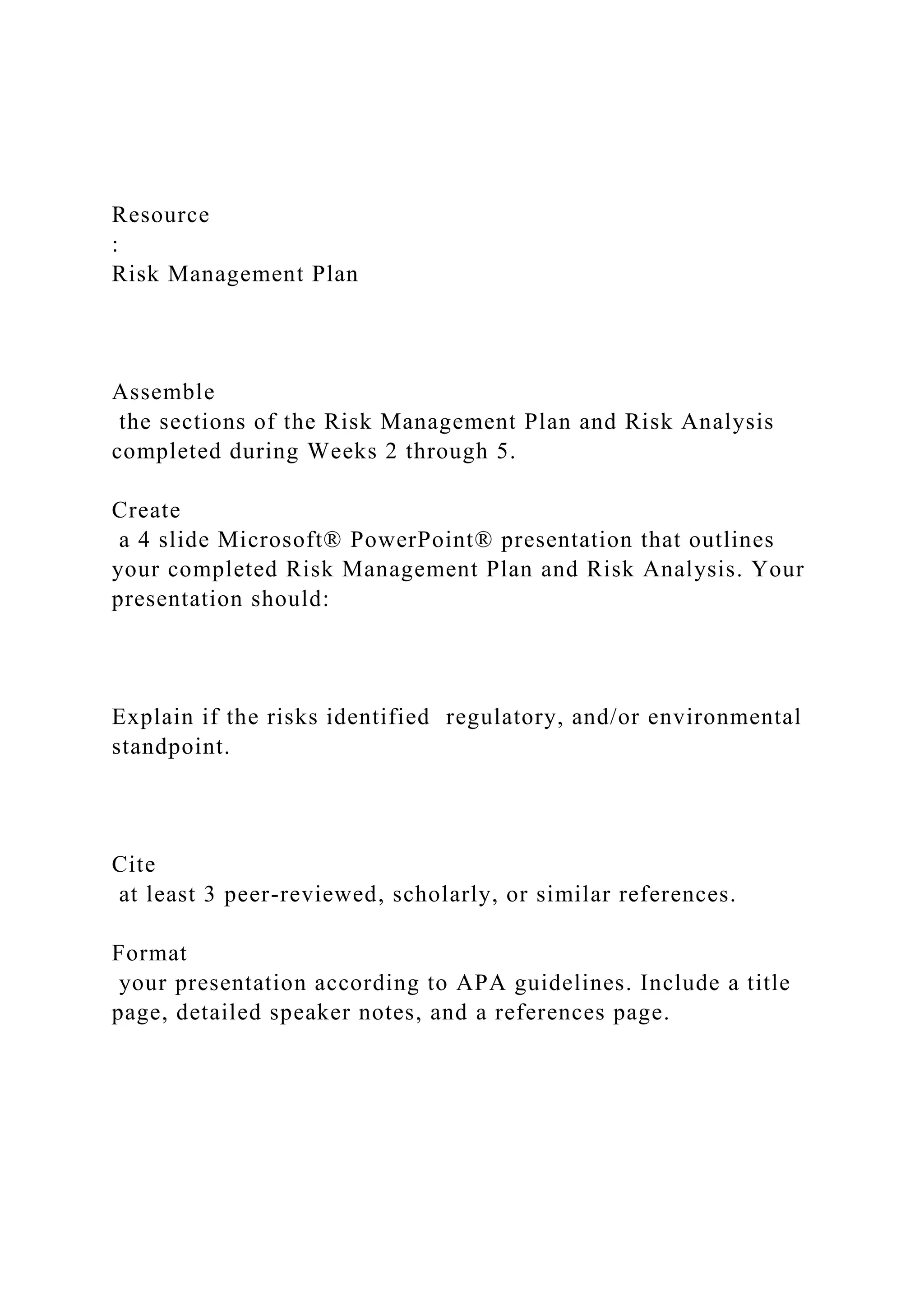 Resource Risk Management PlanAssemble the section | DOCX