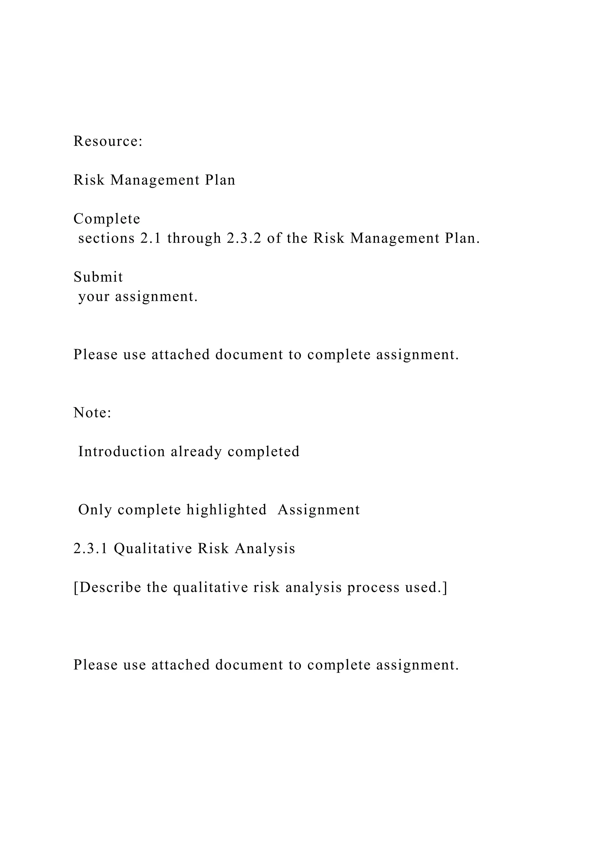 ResourceRisk Management PlanComplete sections 2.1 thr | DOCX