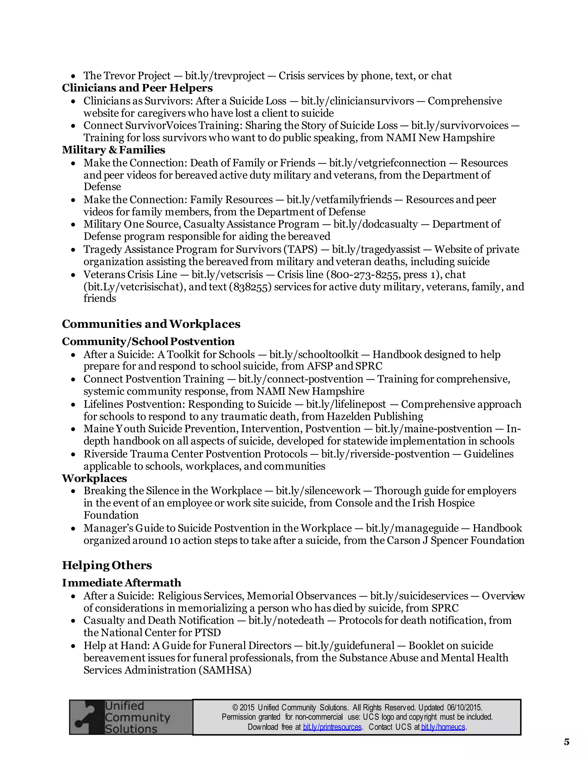 Resources: Coping with Grief, Trauma, & Distress After a Suicide | DOCX
