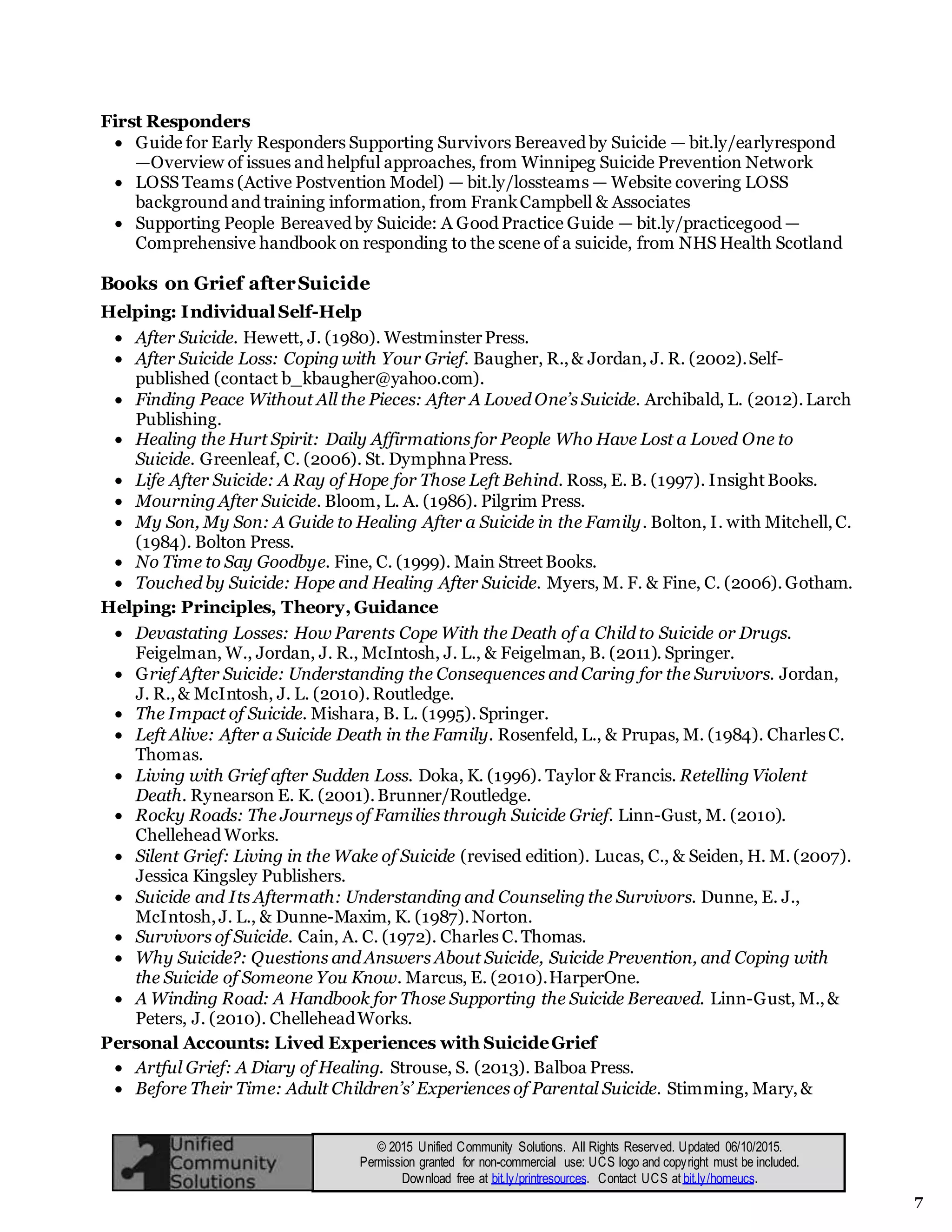 Resources: Coping with Grief, Trauma, & Distress After a Suicide | DOCX
