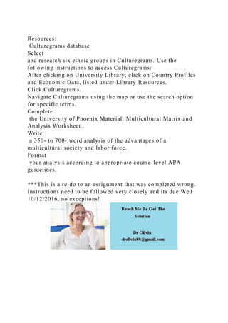 Resources Culturegrams databaseSelect and research six ethnic.docx