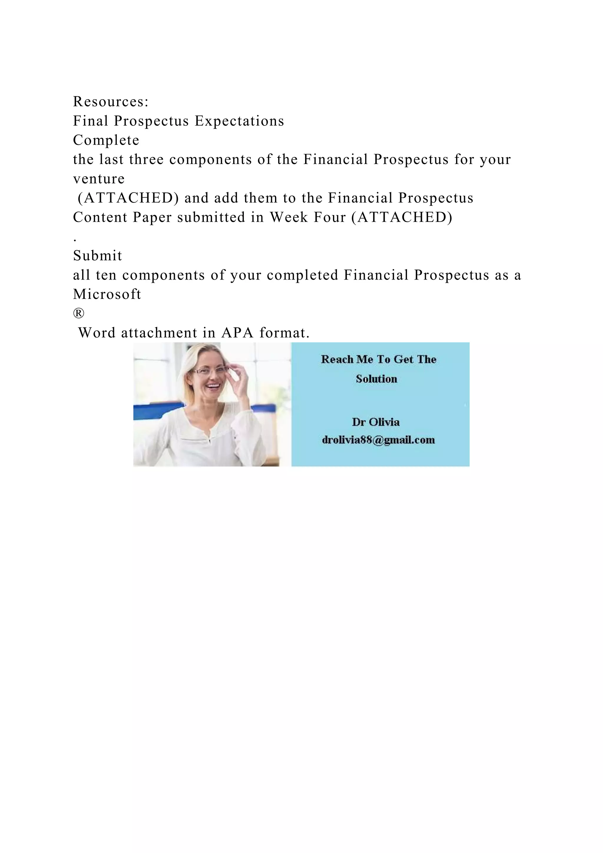 Resources Final Prospectus ExpectationsComplete the last thre.docx