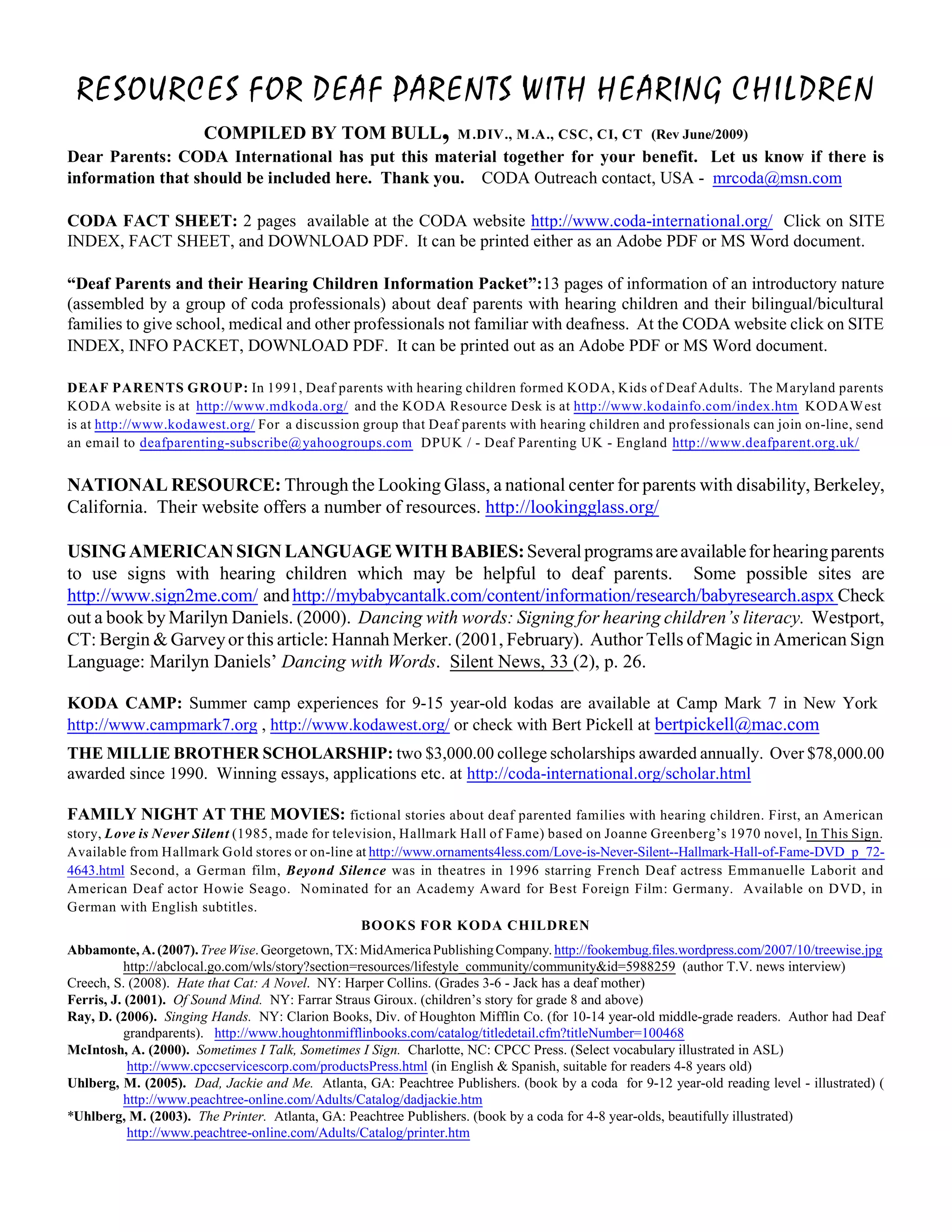 Resourcesfordeafparentswithhearingchildren62009 | PDF