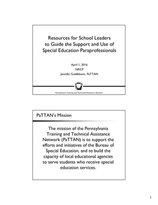 Resources for school leaders to Guide the Support and Use of Special ...