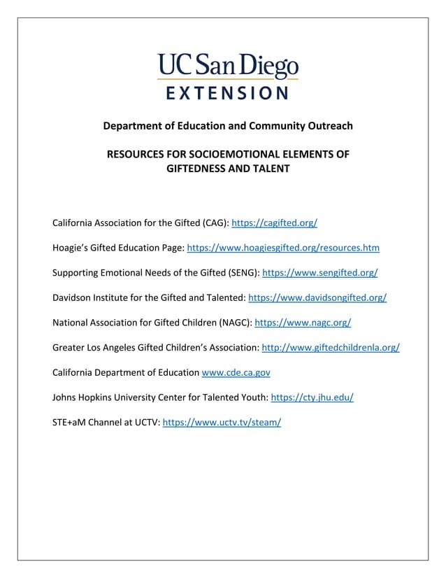 Resources for Socioemotional Elements of Giftedness and Talent | PDF