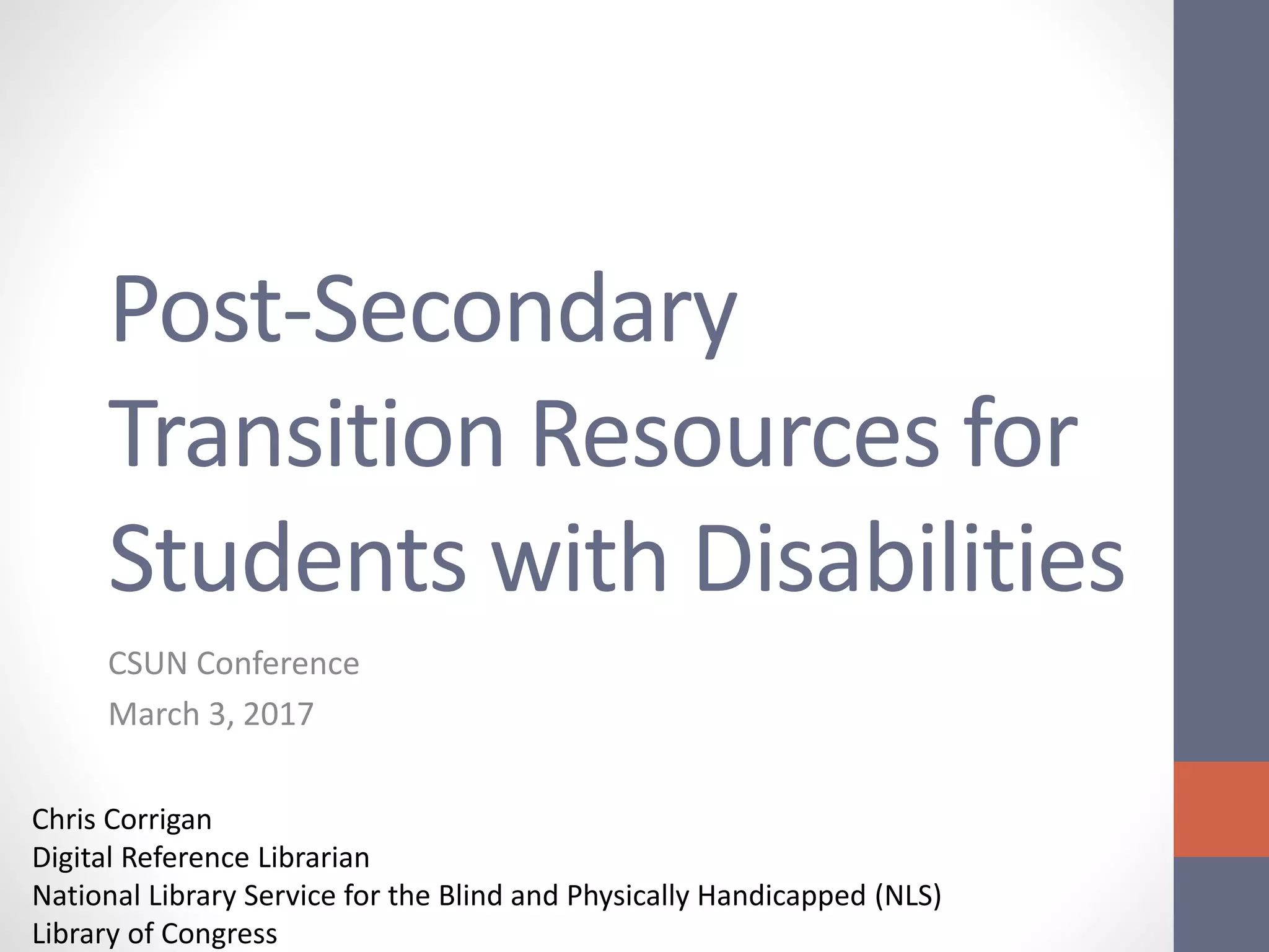 Resources for transition 2017 csun presntation | PPT