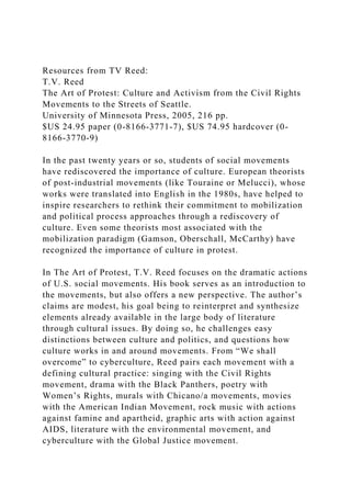 Resources from TV ReedT.V. ReedThe Art of Protest Culture an.docx