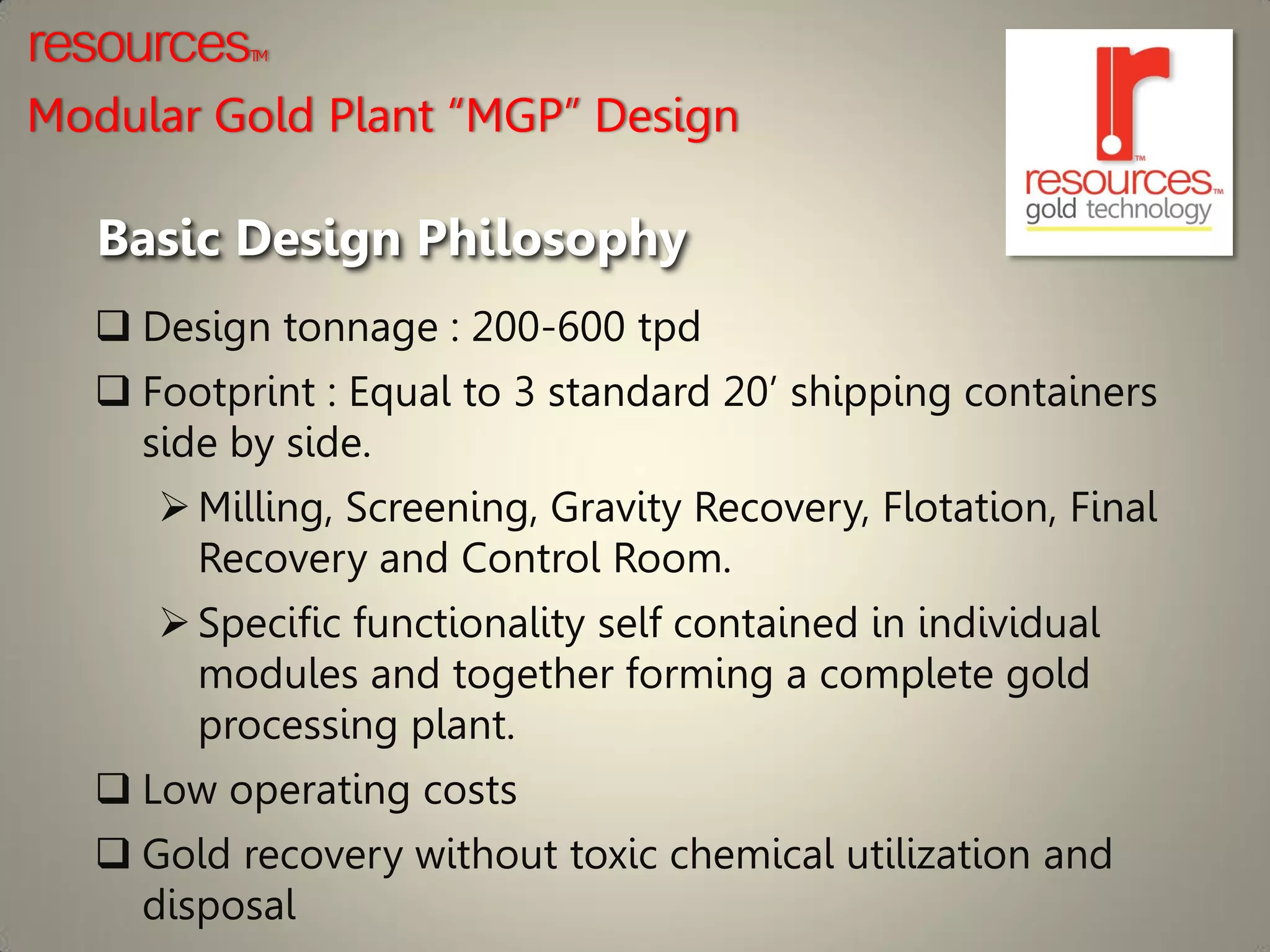 Modular Gold Plant - Presentation by Resources Gold Technology | PDF