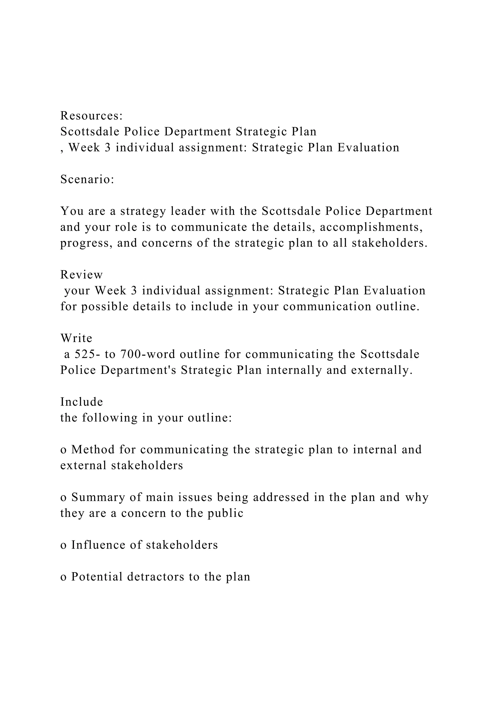 Resources Scottsdale Police Department Strategic Plan, Week | DOCX