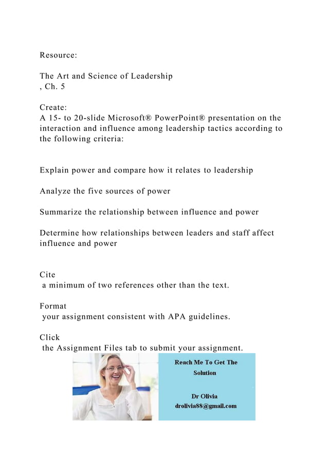 ResourceThe Art and Science of Leadership, Ch. 5Create .docx