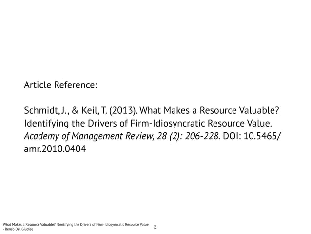 What Makes a Resource Valuable? Identifying the Drivers of Firm ...