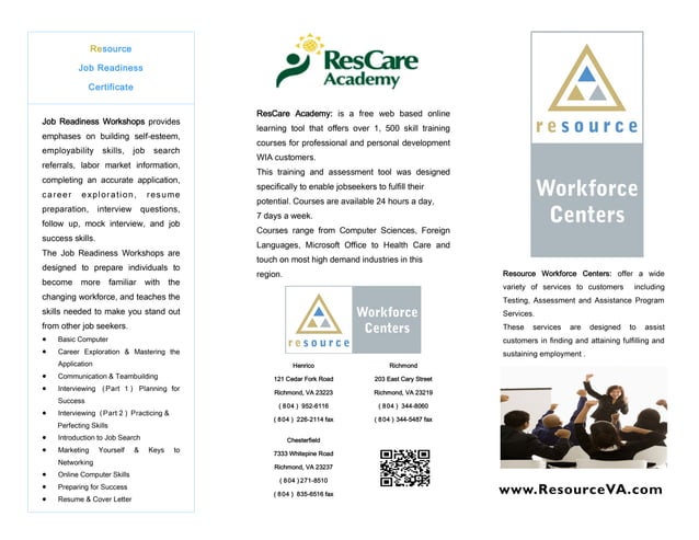 Resource Workforce Centers Brochure | PDF | Vocational Training | Careers