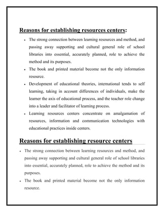 Resoures centers for teaching learning process | PDF
