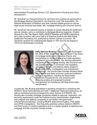 MBA Compliance Essentials: RESPA I Resource Guide | PDF