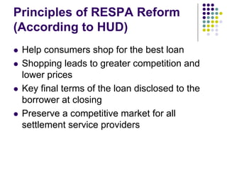 Respa Training 1 05 10 | PDF | Home Financing | Personal Debt