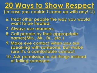 BMS Character Education - Respect | PPTX | Education