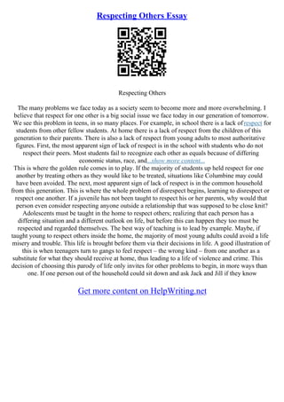 Respect Essay | PDF