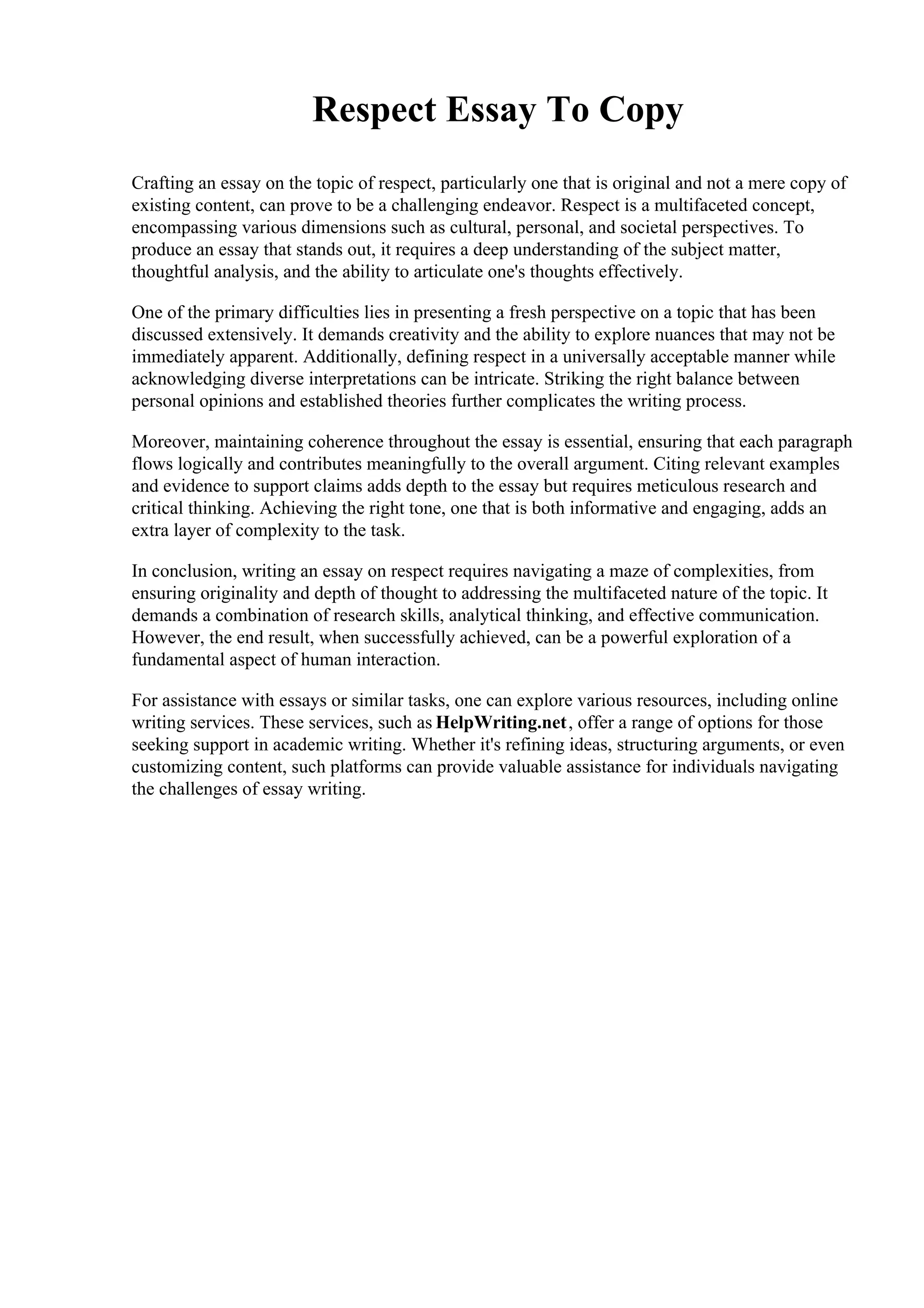 Respect Essay To Copy | PDF