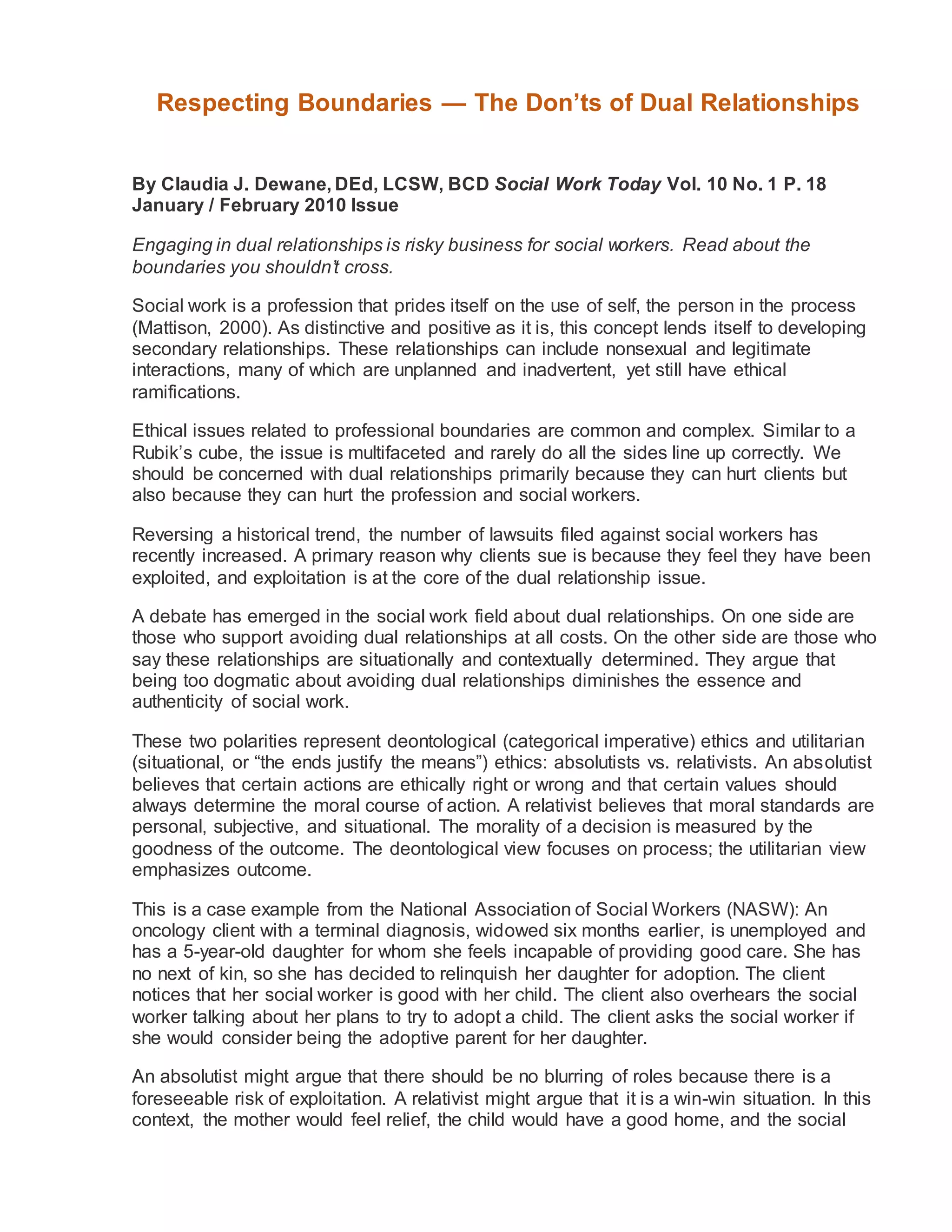 Respecting Boundaries — The Don’ts of Dual Relationships | DOCX