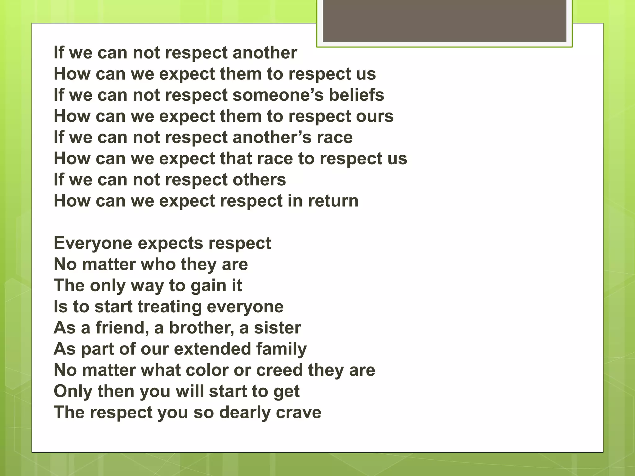 Respect, peace and dignity | PPT