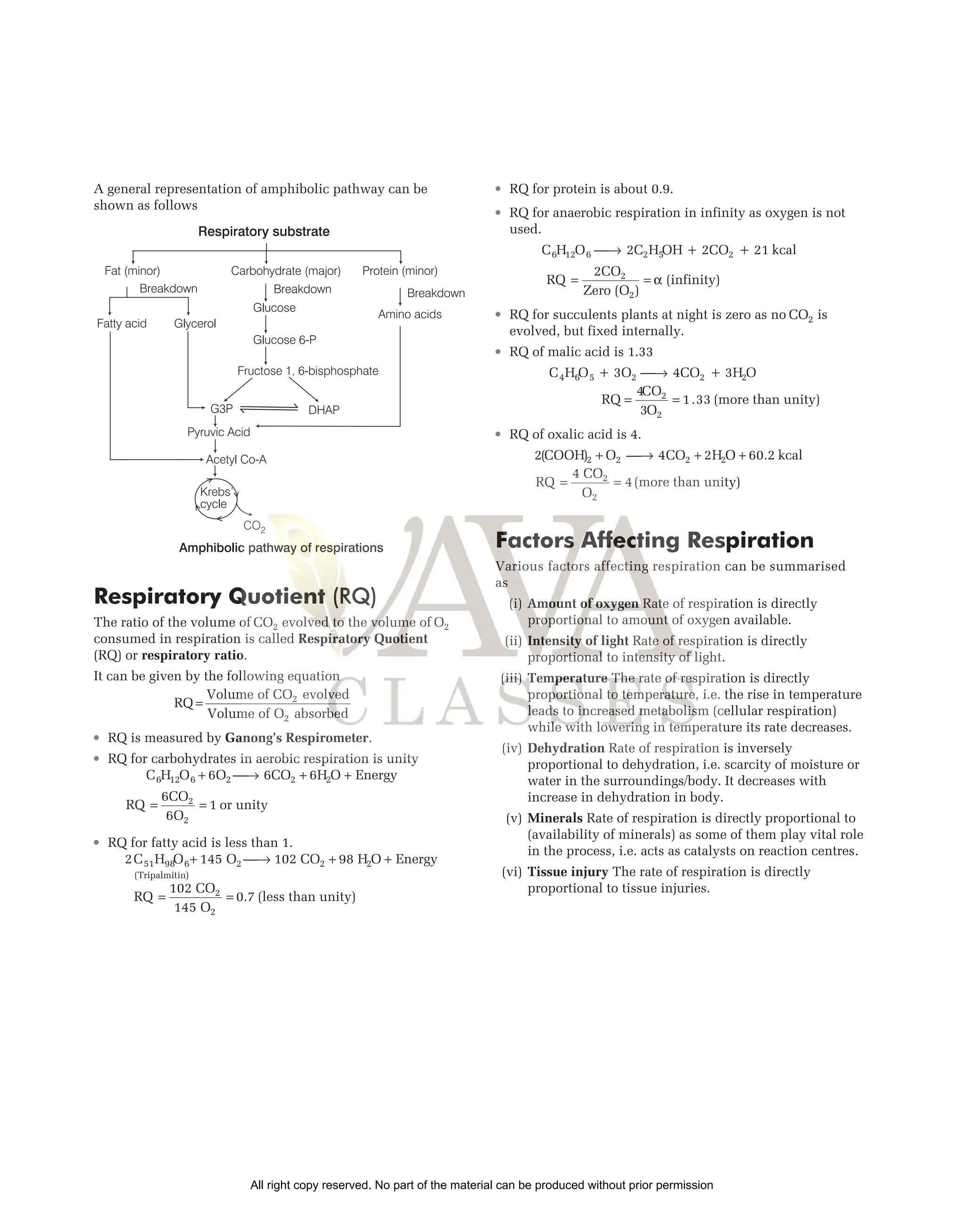 Respiration in Plants Class 11 Free Study Material pdf download | PDF