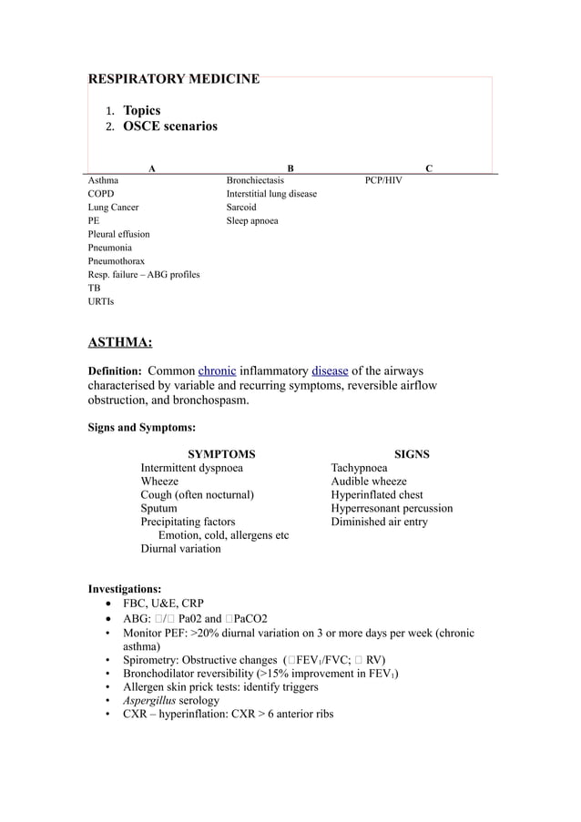 Respiratory Notes | PDF