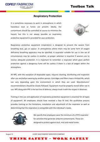 Toolbox Talk | Respiratory protection | PDF