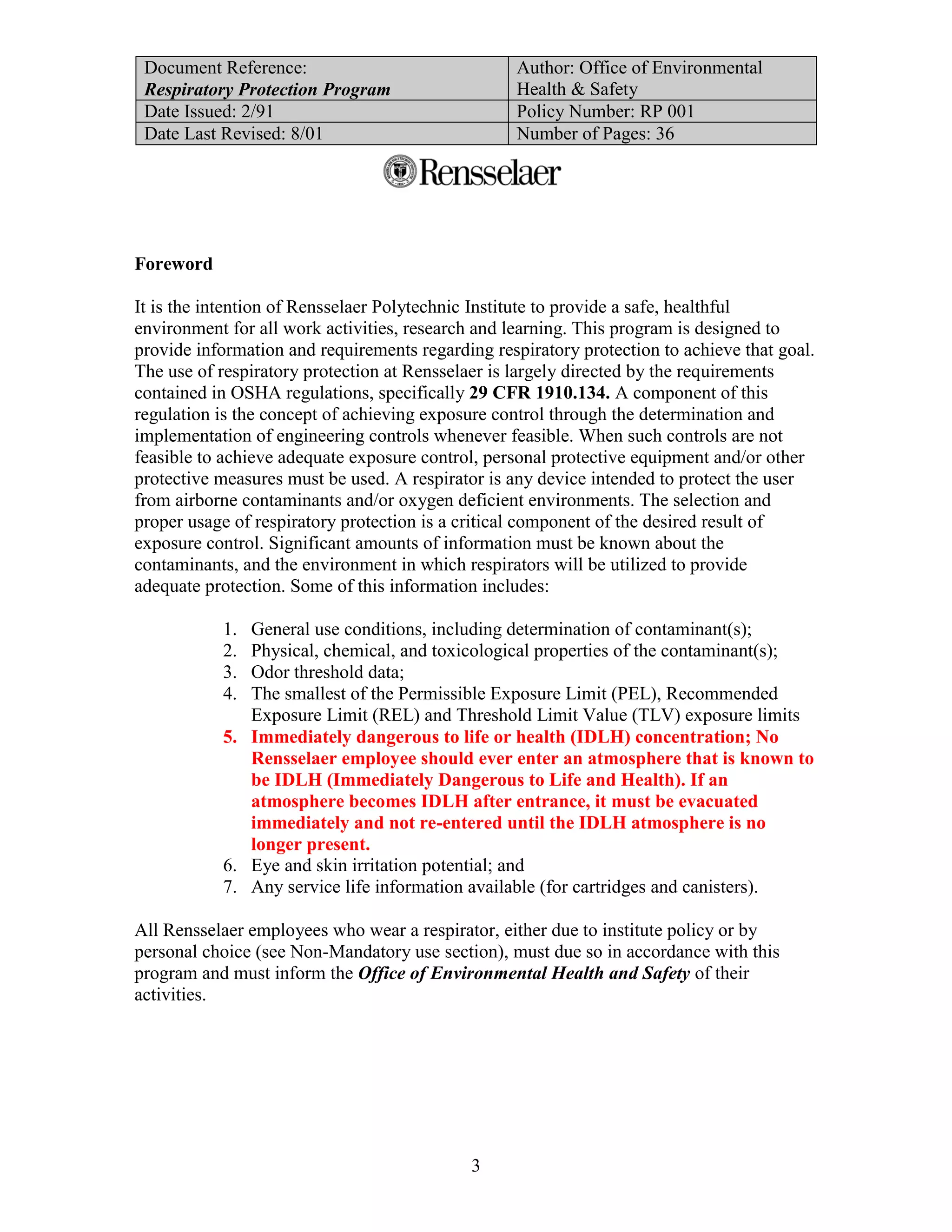 Respiratory protection program | PDF