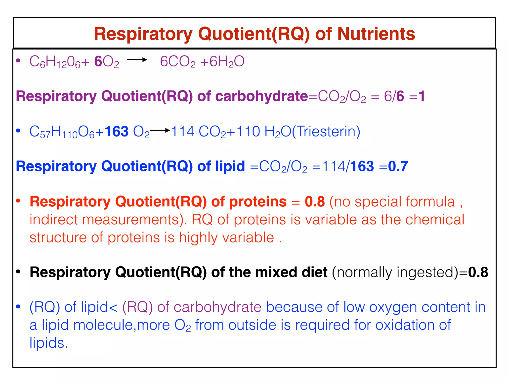 Respiratory quotient of nutrients | PDF