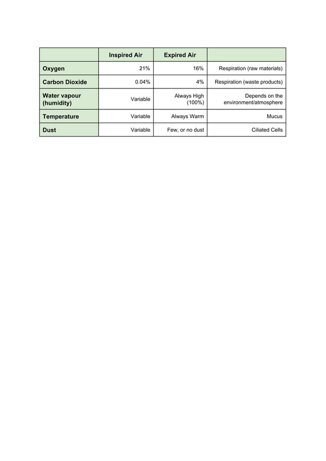 Respiratory System: Comparing Inspire and Expired Air | PDF