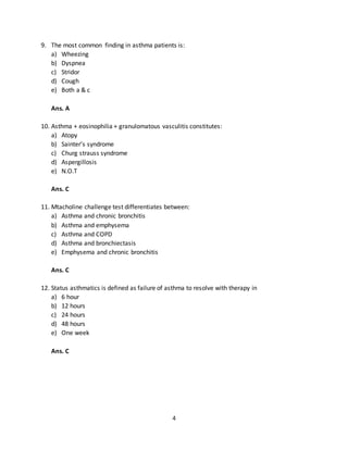 Medicine BCQs (Respiratory system BCQs) | DOCX