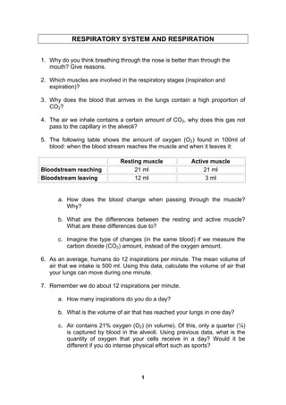 Respiratory system questions | PDF