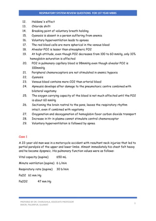 Respiratory System Review Questions for 1 st year MBBS | PDF