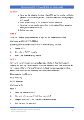 Respiratory System Review Questions for 1 st year MBBS | PDF