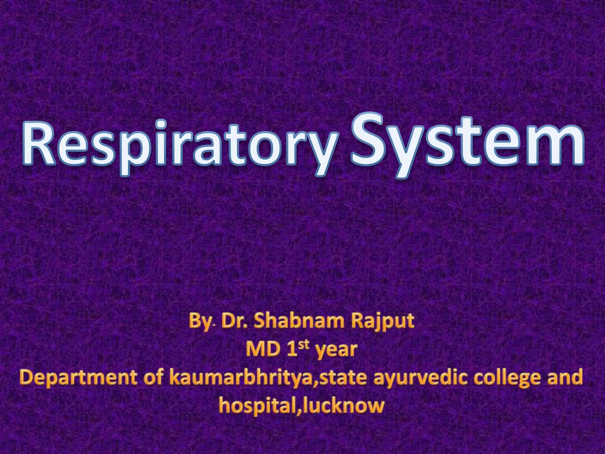 Respiratory system by Dr. Shabnam rajput | PPTX