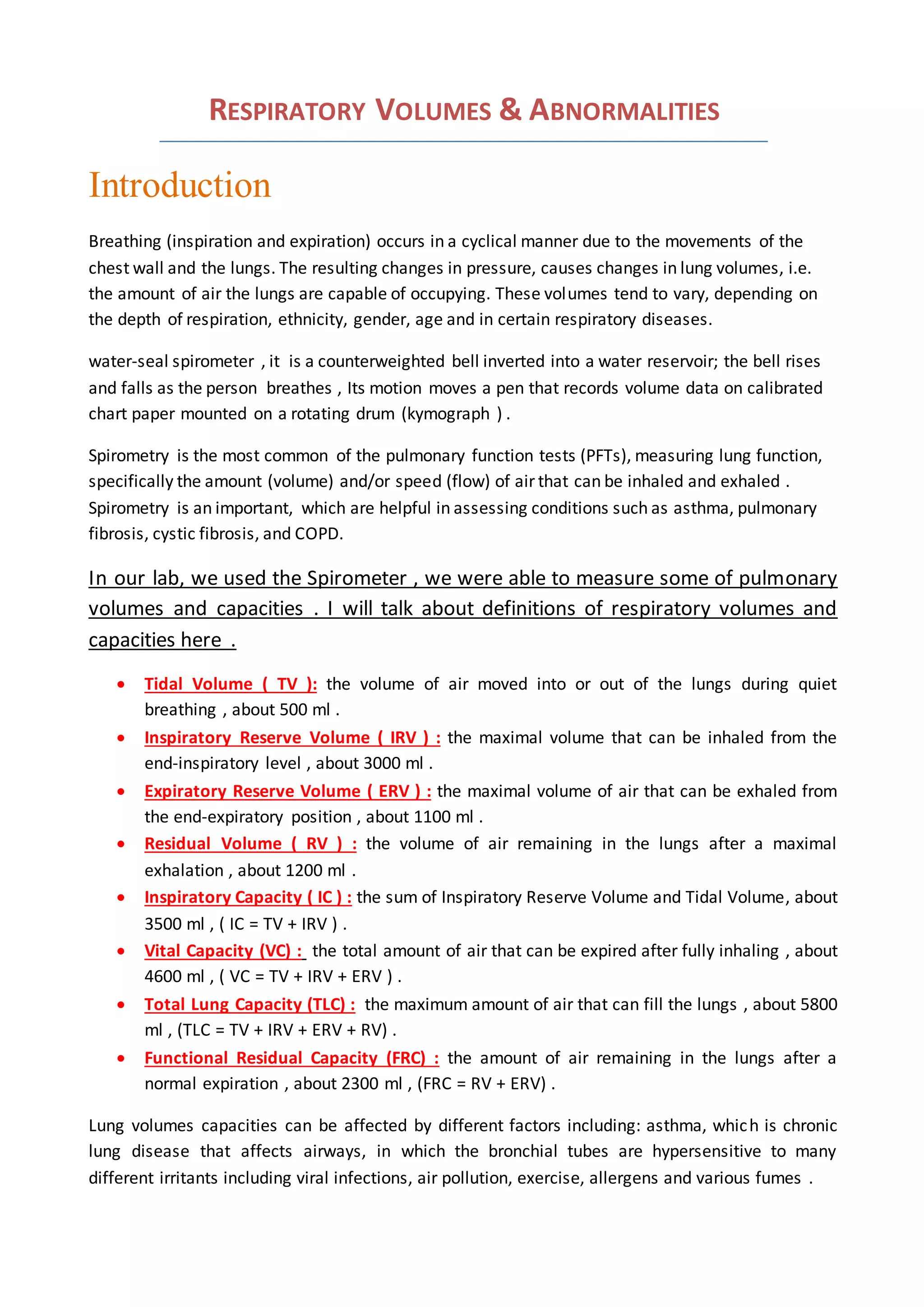 Respiratory volumes & abnormalities | DOCX
