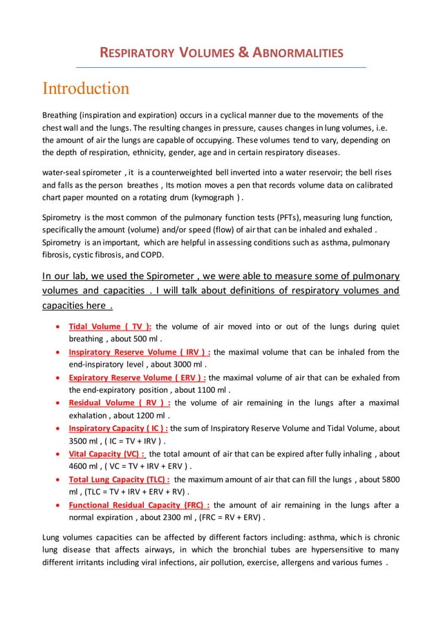 Respiratory volumes & abnormalities | PDF
