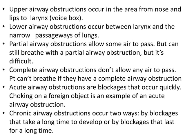 Respiratory obstruction / Airway Obstruction | PPTX | First Aid | Injuries