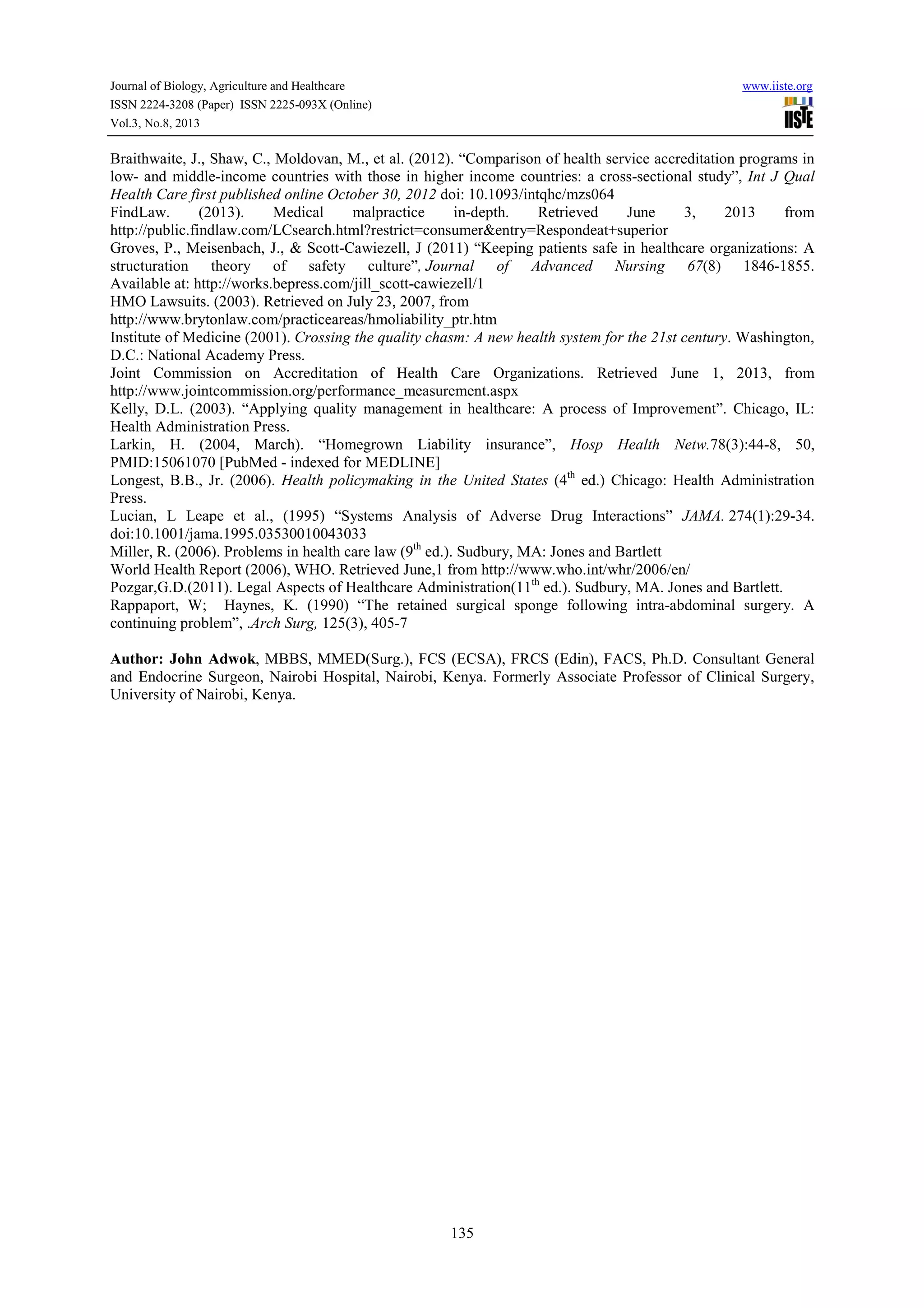 Respondeat superior tort liability and surgical errors in low income ...