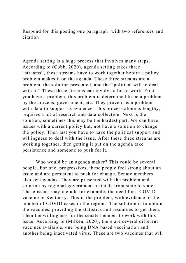 Respond for this posting one paragraph with two references and cita.docx