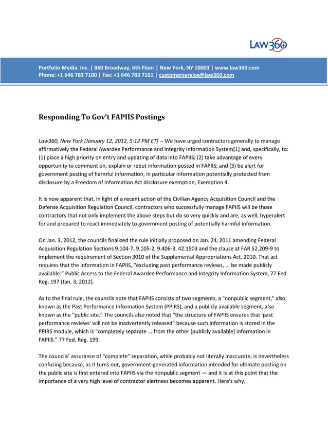 Responding To Govt FAPIIS Postings | PDF