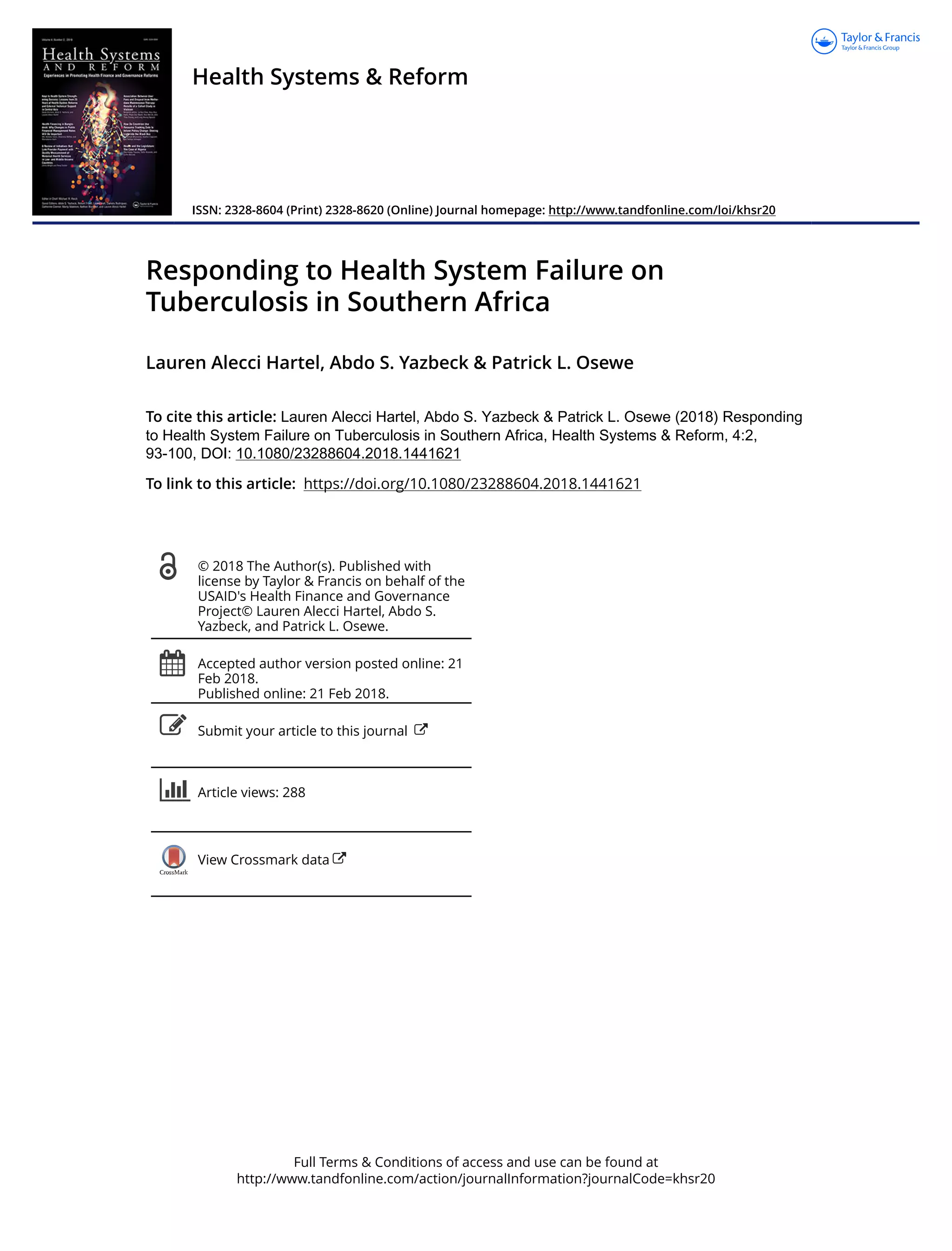 Responding to Health System Failure on Tuberculosis in Southern Africa ...