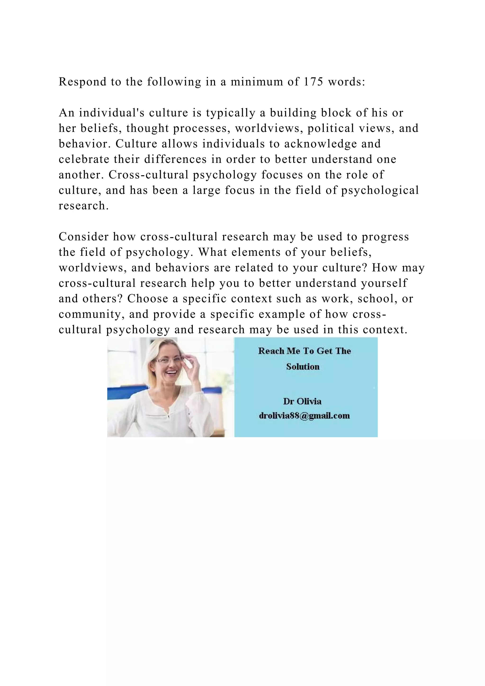 Respond to the following in a minimum of 175 words An individua | DOCX ...