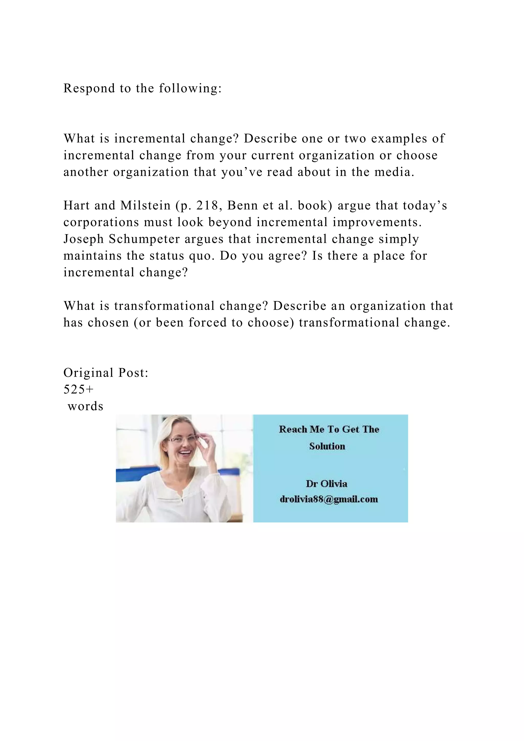 Respond to the followingWhat is incremental change Describe | DOCX