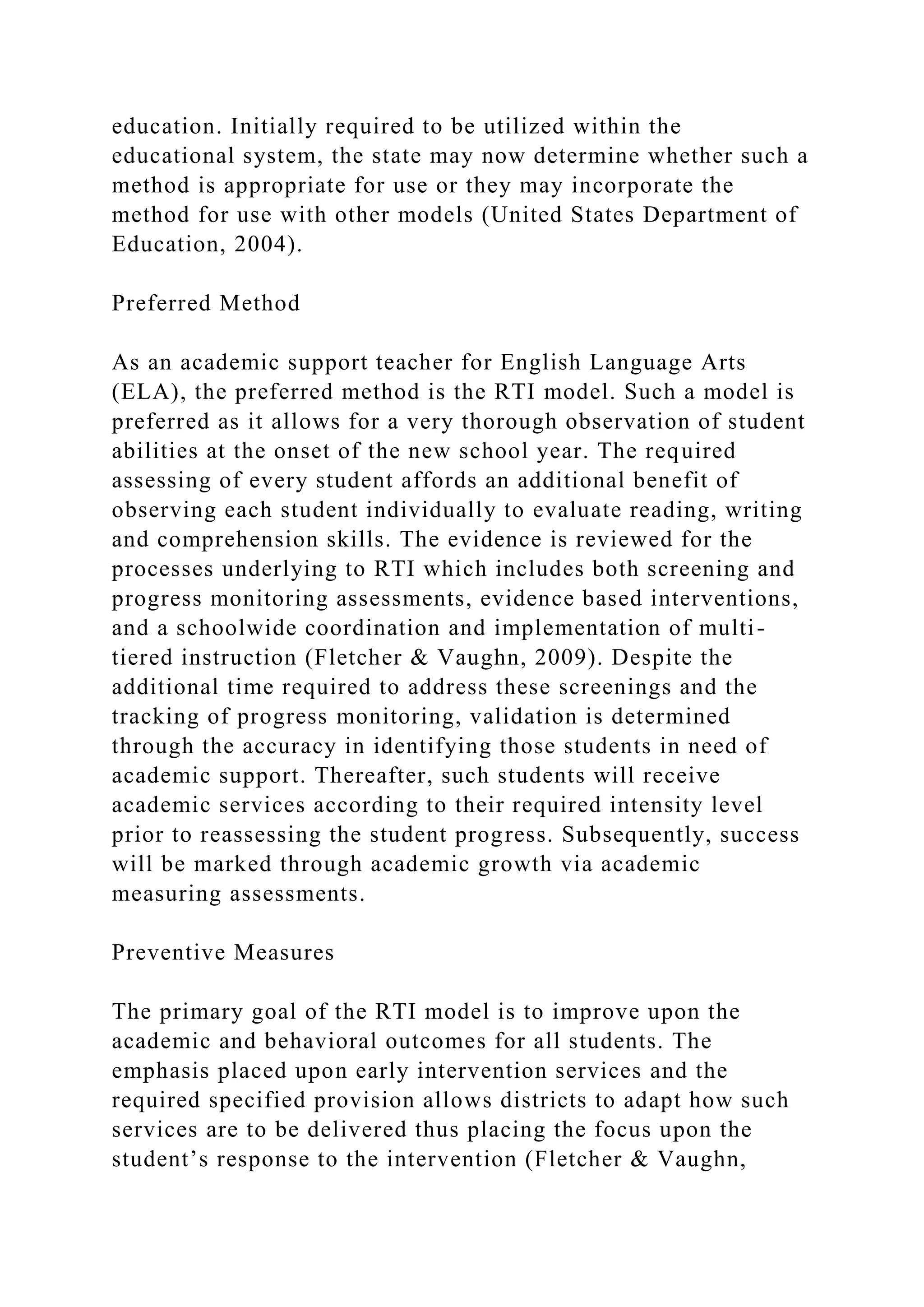 Response 1Compare the use of Response to Intervention (RTI) | DOCX