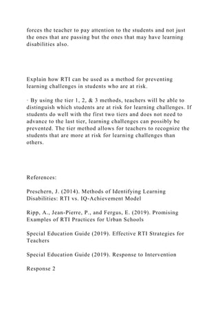 Response 1Compare the use of Response to Intervention (RTI) | PDF