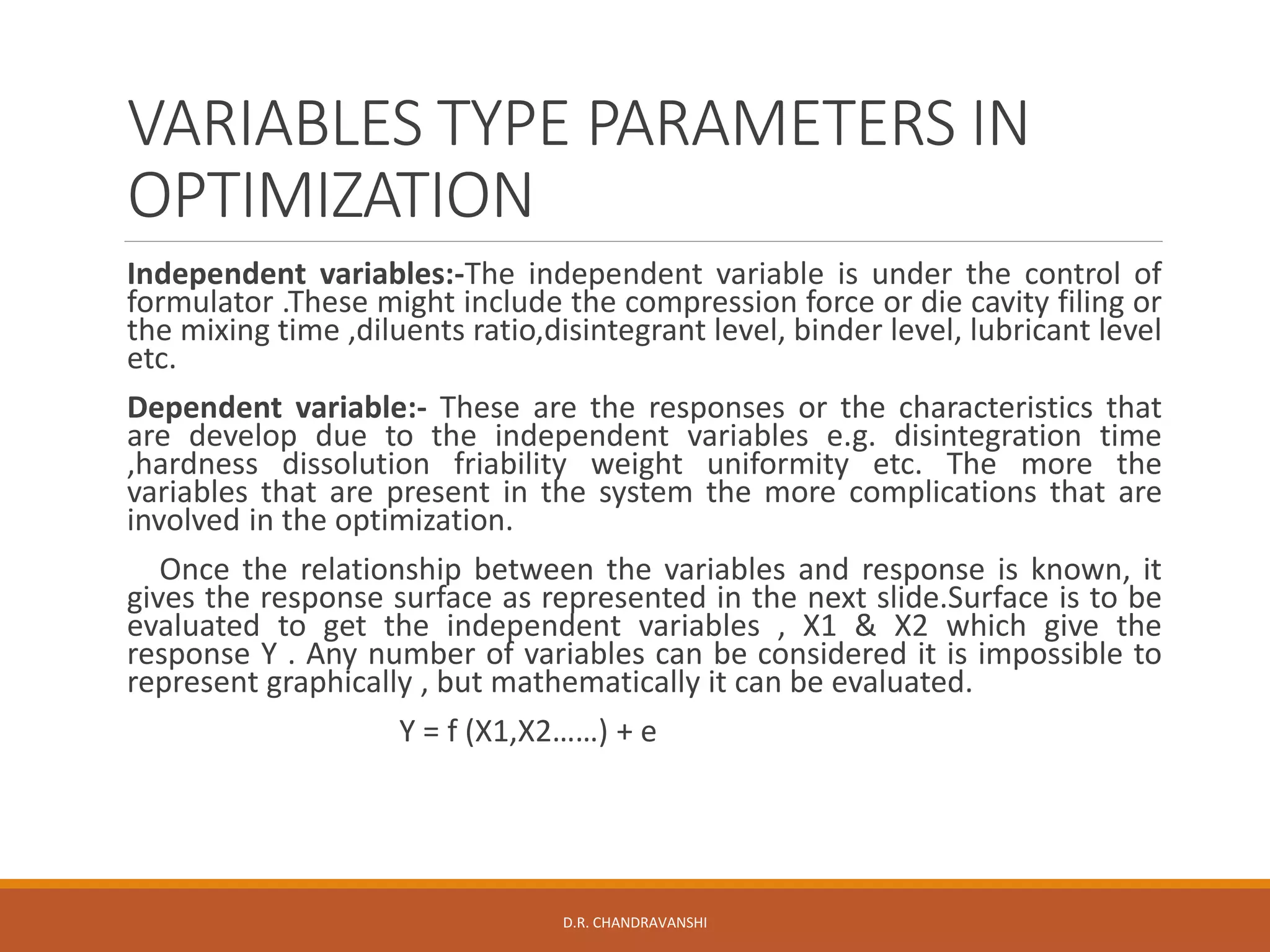 Optimization techniques in formulation Development Response surface methodology | PPT