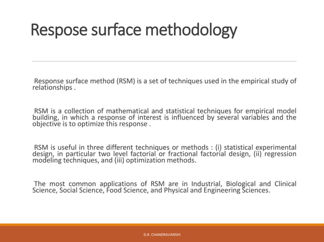 Optimization techniques in formulation Development Response surface methodology | PPT | Physics ...